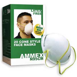 Ammex N95CM N95 Cone Style Respirator Mask - White, 20/Box. Cone style ...