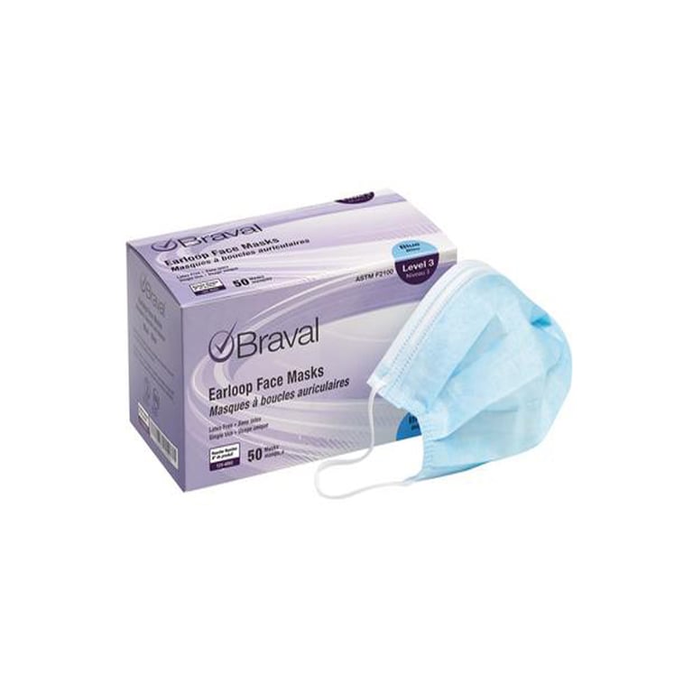 Braval Blue Earloop Face Mask, 50/Box | Net32