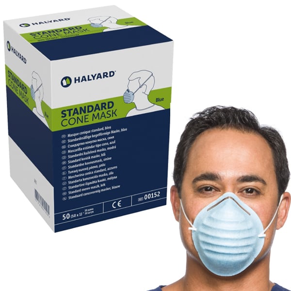 Halyard Molded Cone-Style Mask with Headband - Blue, 50/Bx. Protective ...
