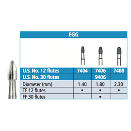 Johnson-Promident FG #7404 12 blade Egg T&F bur, pack of 5 burs | Net32