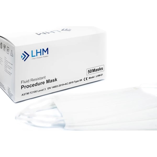 LHM ASTM Level 3 Procedure Earloop Mask, BFE/PFE ≥ 98%, White, Case of ...