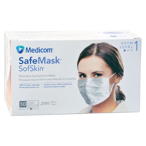 SafeMask SofSkin Earloop Mask WHITE 50/Box, 10 boxes/Case. Fluid ...