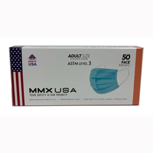 MMX USA 3-Ply ASTM Level 3 Surgical Earloop Mask, PFE/BFE ≥ 99%, Blue ...