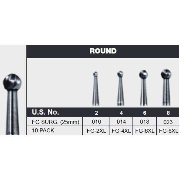 Defend FG #6 SL (Surgical Length) Round Carbide Burs, 10/Pk. Made of ...