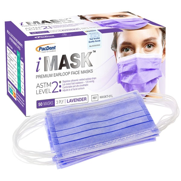 iMask ASTM Level 2 Ear-Loop Masks, Lavender, 50/Box | Net32
