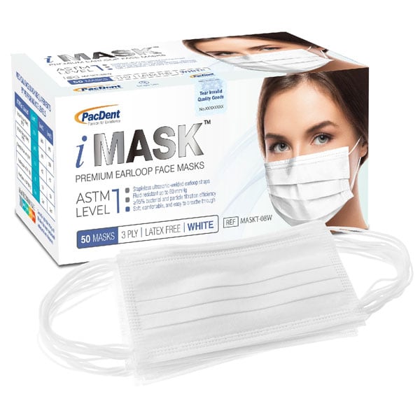 iMask ASTM Level 1 Ear-Loop Masks, White, 50/Box | Net32