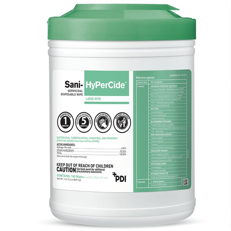 Sani-HyPerCide 6" x 6.75" Germicidal Disposable Wipes, 160 Wipes ...