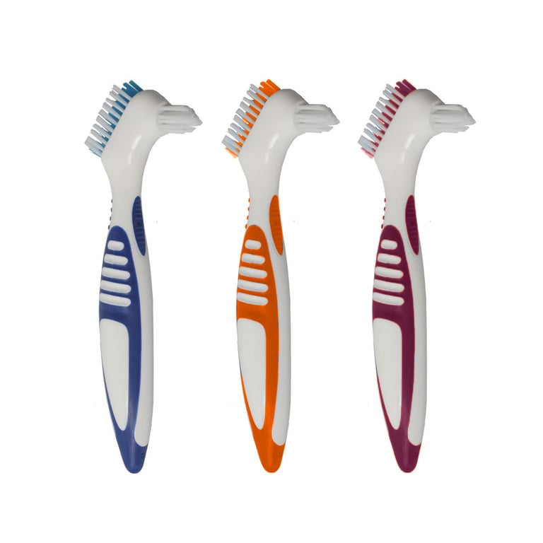 CareBrush Assorted Colors Premium Angled Denture Brushes, Soft Dual ...
