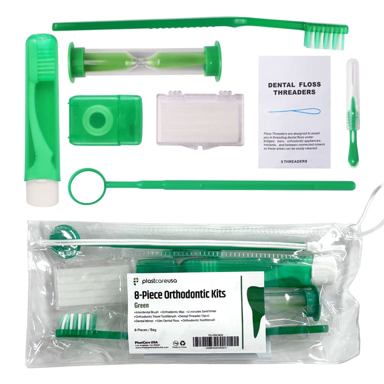 plastcareusa Orthodontic 8 Piece Patient Travel Kit, Green, Single Kit ...