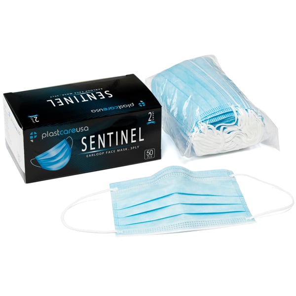 Sentinel Earloop Face Mask, Blue, 50/Box | Net32