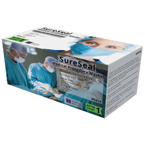 SureSeal Level 1 Earloop Face Mask, BFE / PFE ≥ 95%, Black, 50/Bx. Made In USA | Net32