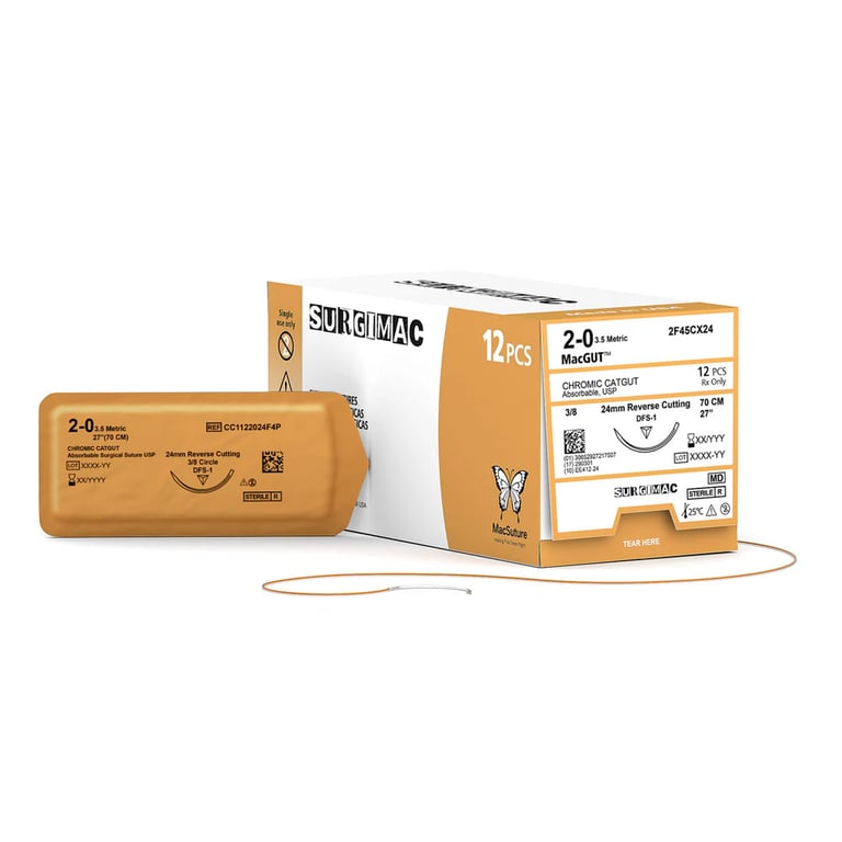 MacSuture 2-0, 24" Chromic Catgut Absorbable Suture, 24mm Reverse ...