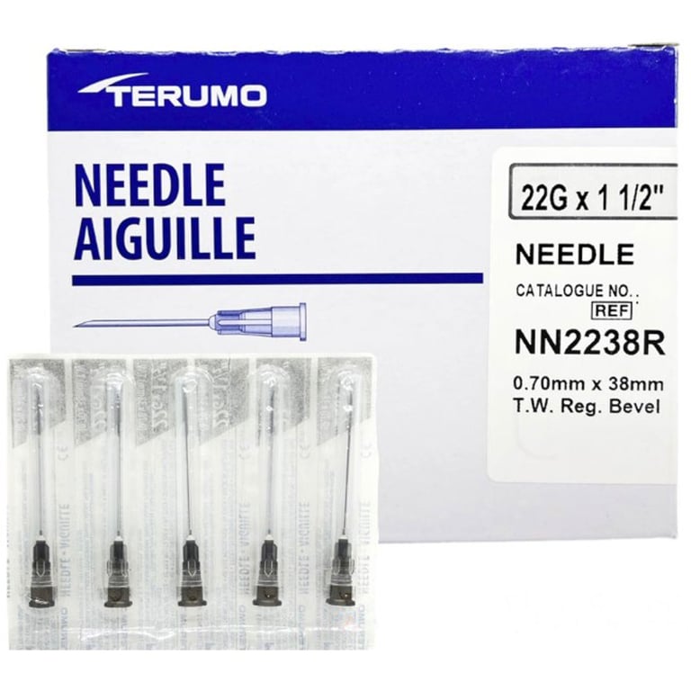 Terumo Hypodermic 22G x 1 1/2", Ultra-Thin Wall Needle. Box of 100 ...
