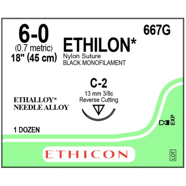 Ethicon Ethilon 6/0, 18" Black Monofilament Non-Absorbable Nylon Suture ...