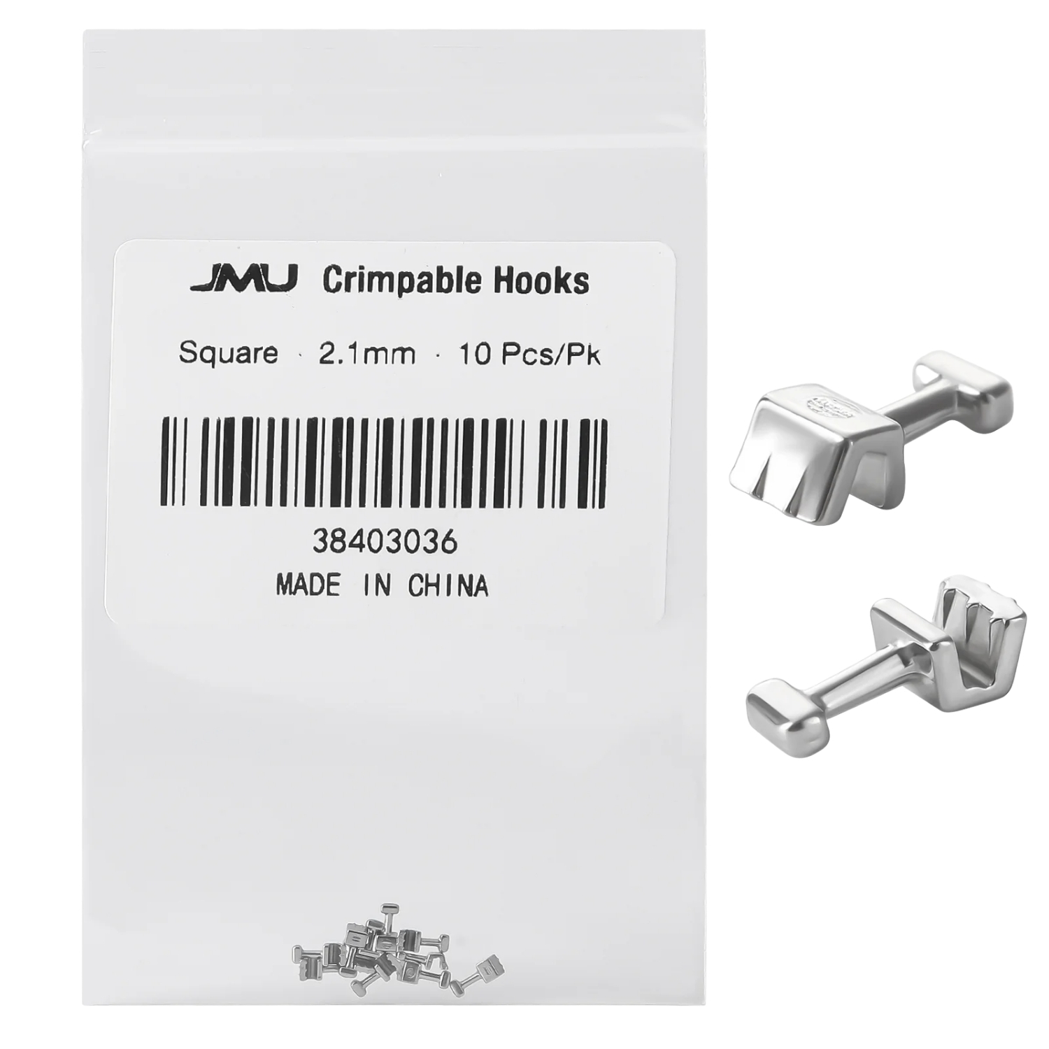 JMU Crimpable Hooks, Square, 2.1 mm, 10/Pk | Net32