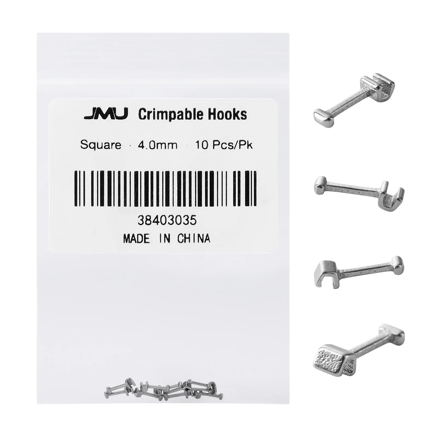 JMU Crimpable Hooks, Square, 4.0 mm, 10/Pk | Net32