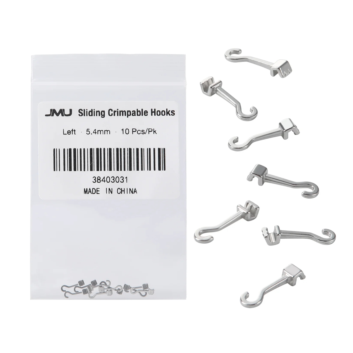 JMU Sliding Crimpable Hooks, Left, 5.4 mm, 10/Pk | Net32