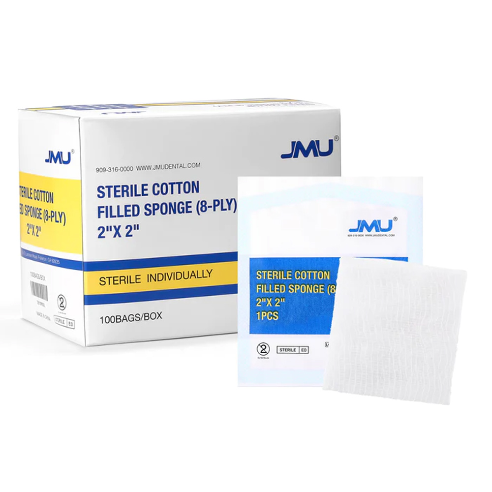 JMU 2" x 2" 100% Cotton Filled Gauze Sponge, 8-Ply, Sterile, 100/Box ...