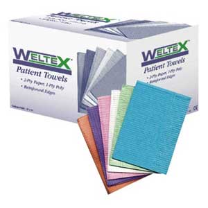 Weltex Blue Patient Bibs Plain Rectangle (13" x 19") 2 Ply paper/1 Ply ...