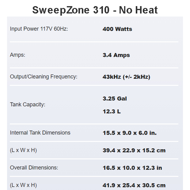 SweepZone 310 - 3.25 Gal Ultrasonic Cleaner w/PWM, Digital Timer - No ...