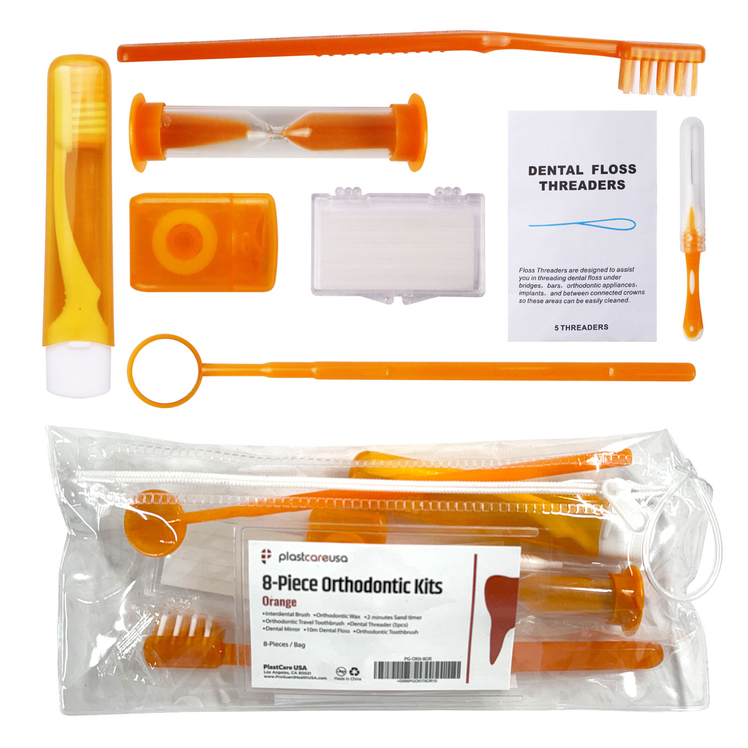 plastcareusa Orthodontic 8 Piece Patient Travel Kit, Orange, Single Kit ...
