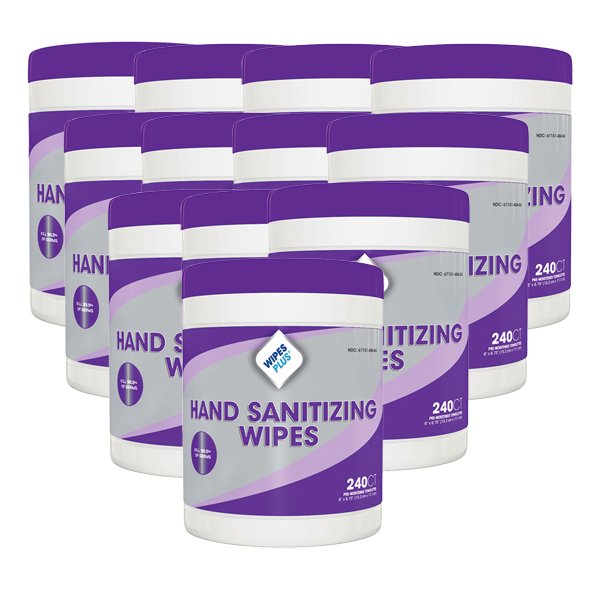 WipesPlus 6" x 6.75" Hand Sanitizing Wipes 12x 240/Can. FDA approved ...