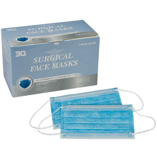 3Q ASTM Level 3 Surgical Ear-Loop Face Mask, BFE/PFE ≥ 98%, Blue, 50 ...