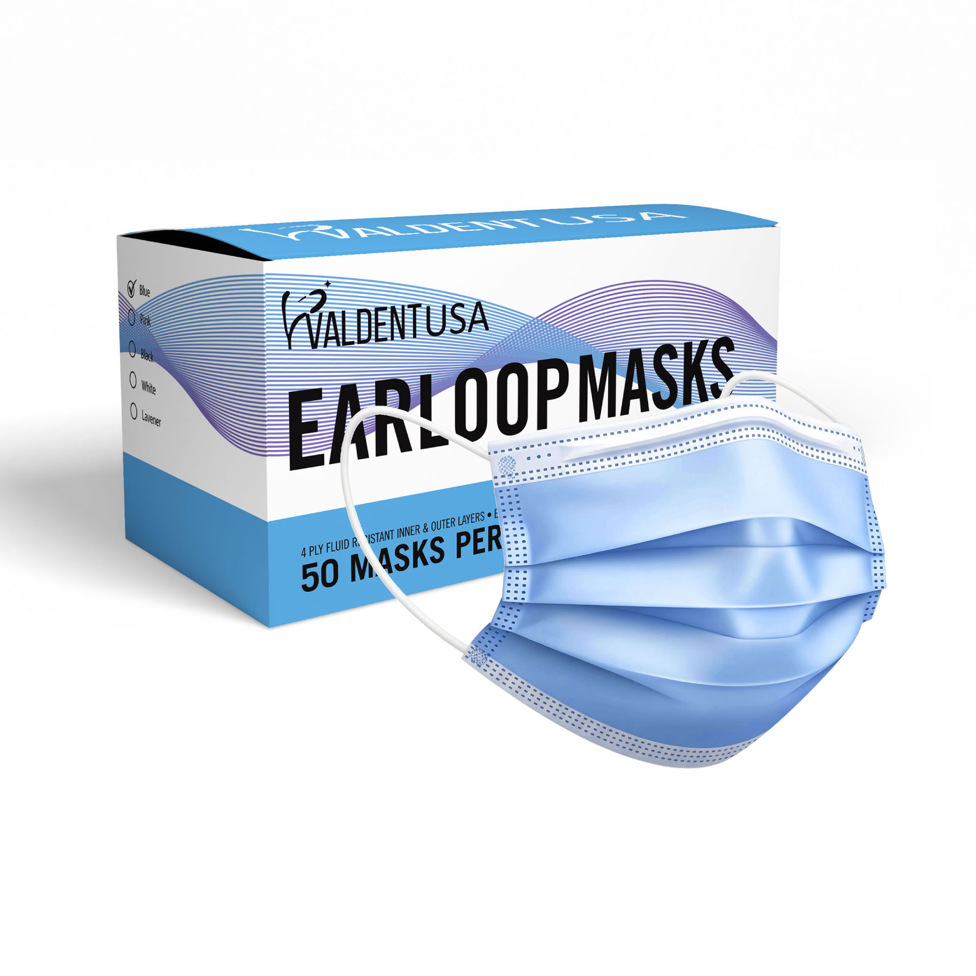 Valdent USA Disposable Earloop Masks, 4-Ply, ASTM Level 3, Fluid ...
