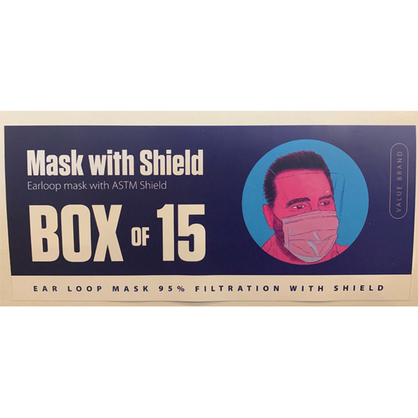 Value Brand Blue Ear-loop Face Mask with ASTM Shield 15/Bx, 1/Pk. 95% ...